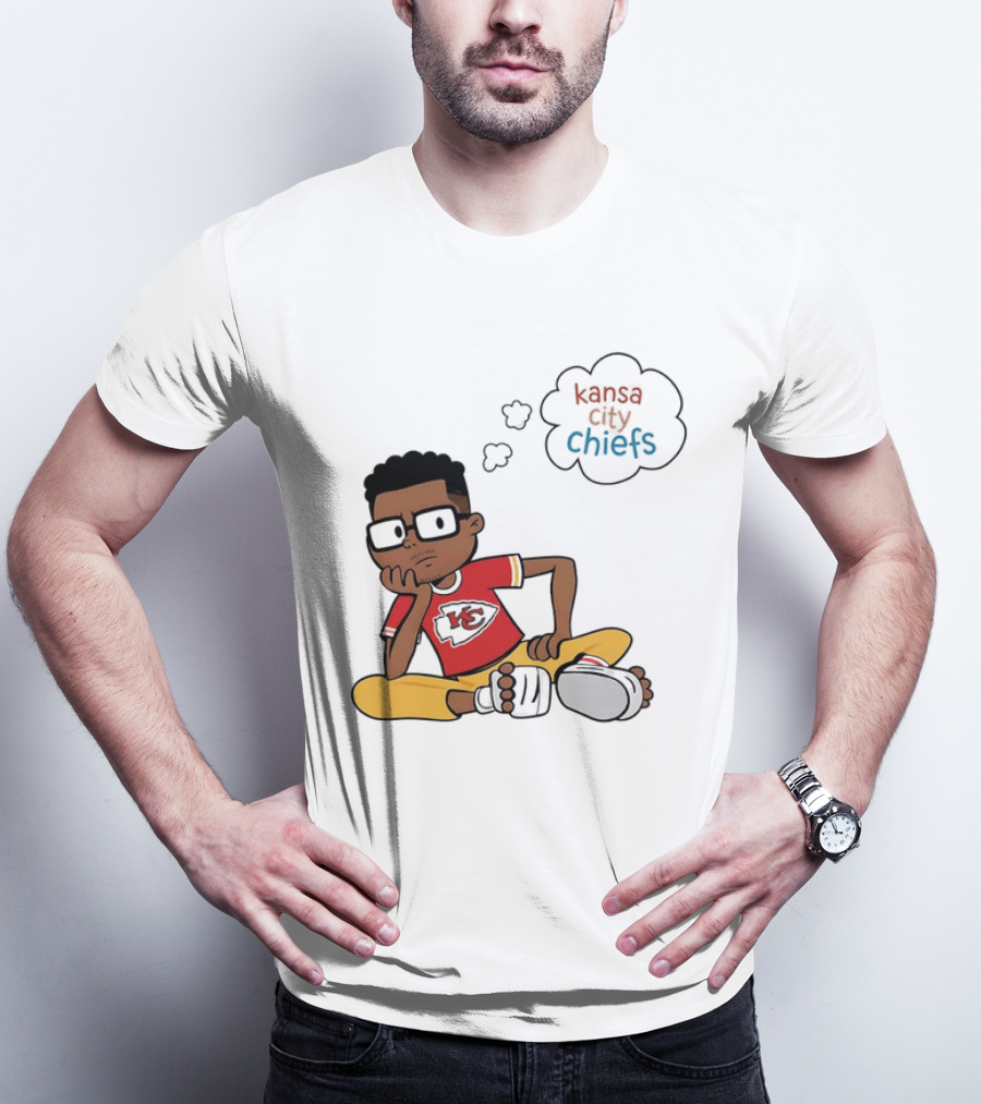Kansas City Chiefs Cartoon Boy Thought Bubble Sitting With KC T-Shirt