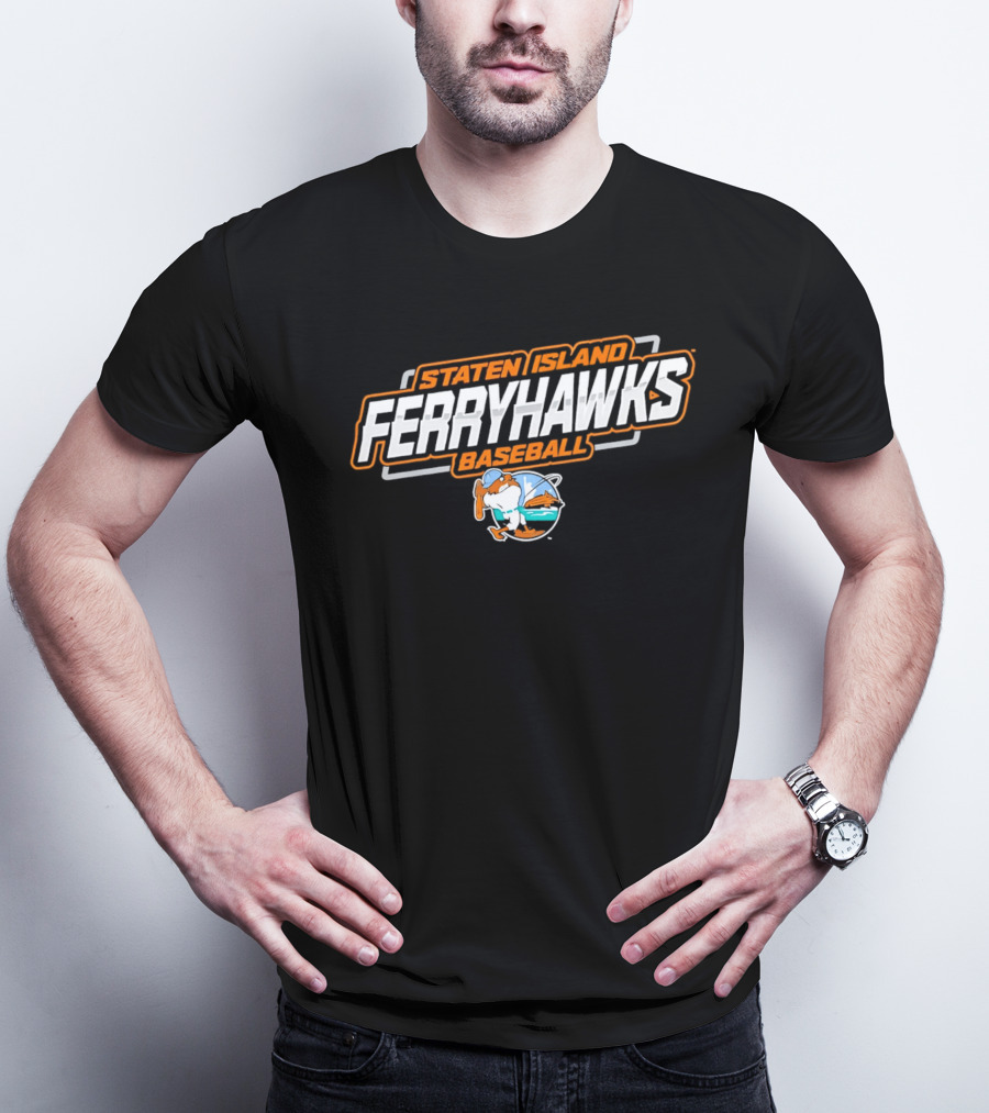 Staten Island Ferryhawks Baseball Cartoon Bird Player T-Shirt