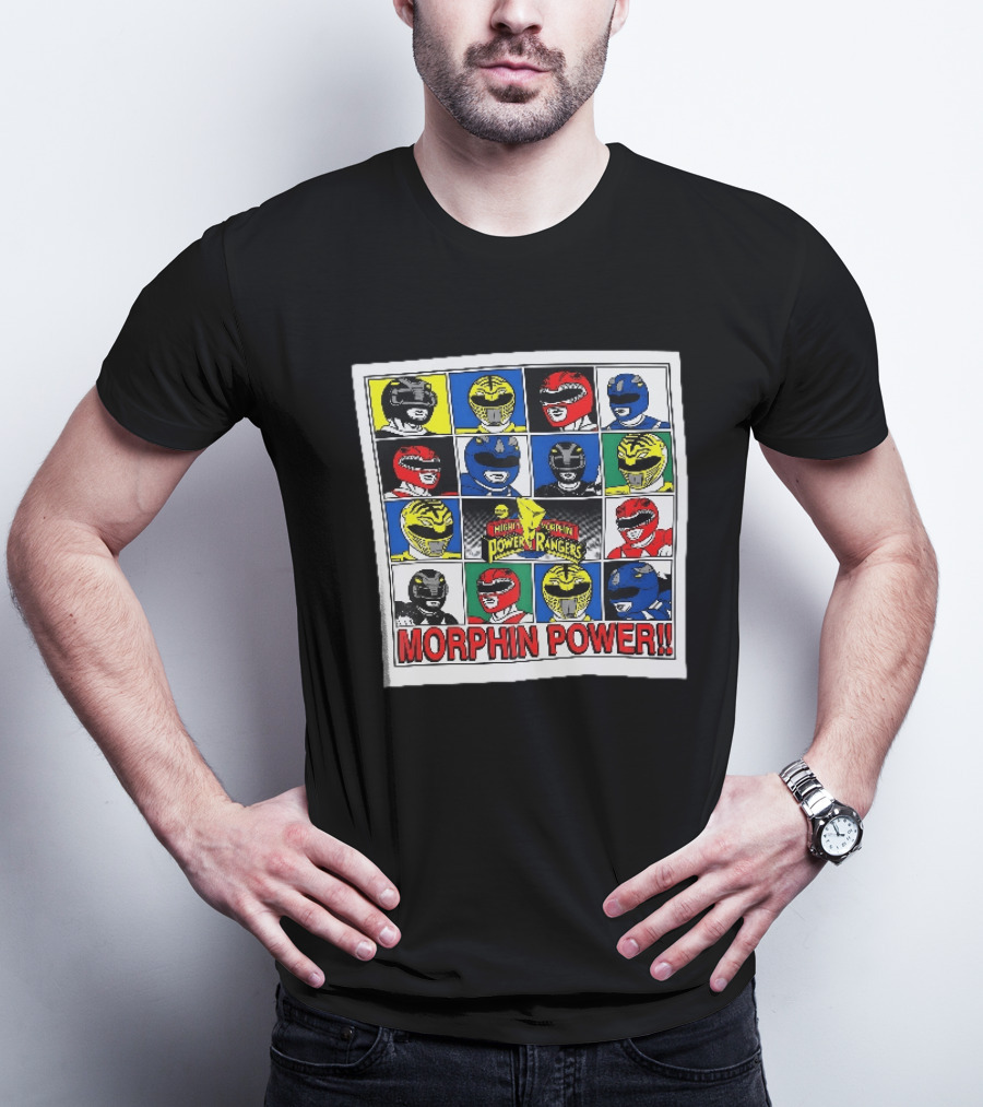 Mighty Morphin Power Rangers Morphin Power Ranger Helmets Visual Grid T-Shirt