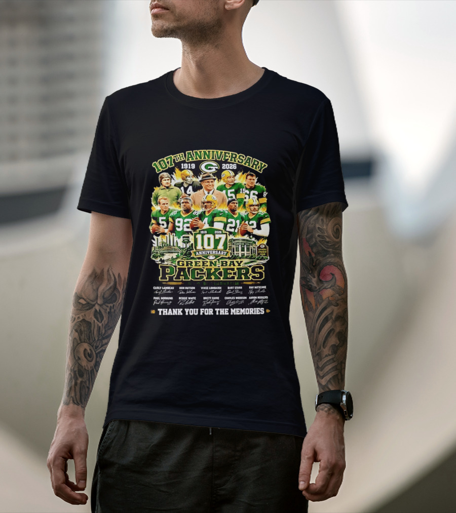 Green Bay Packers 107th Anniversary 1919 2026 NFL Legends Thank You For The Memories T-Shirt