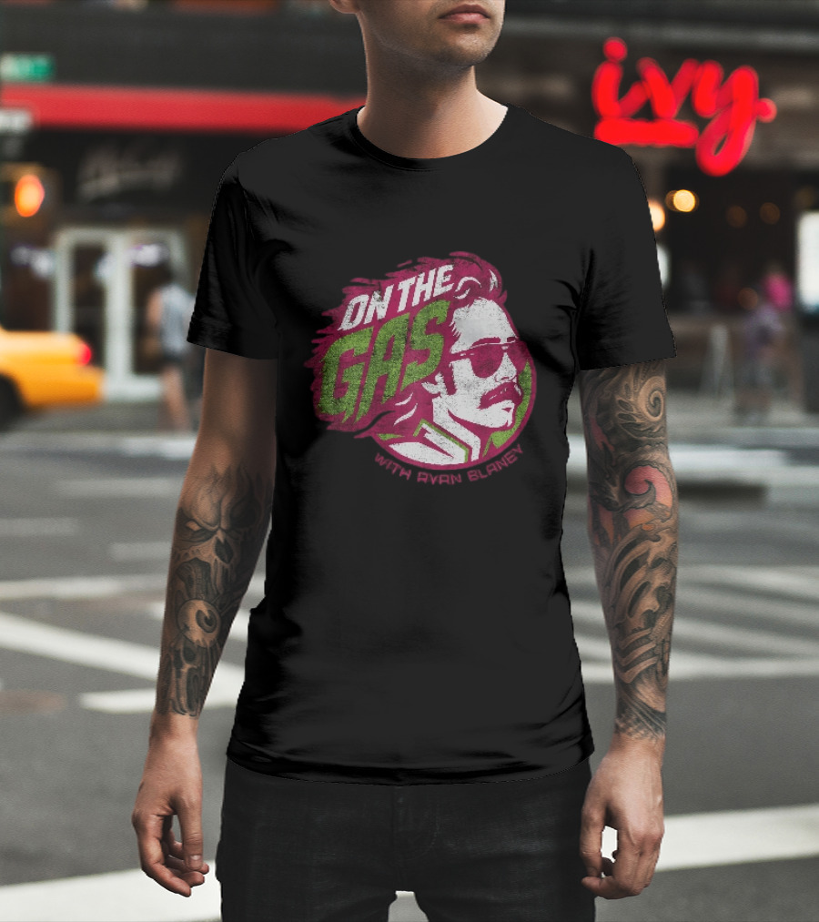On The Gas With Ryan Blaney Racing Style Retro Hair Sunglasses T-Shirt