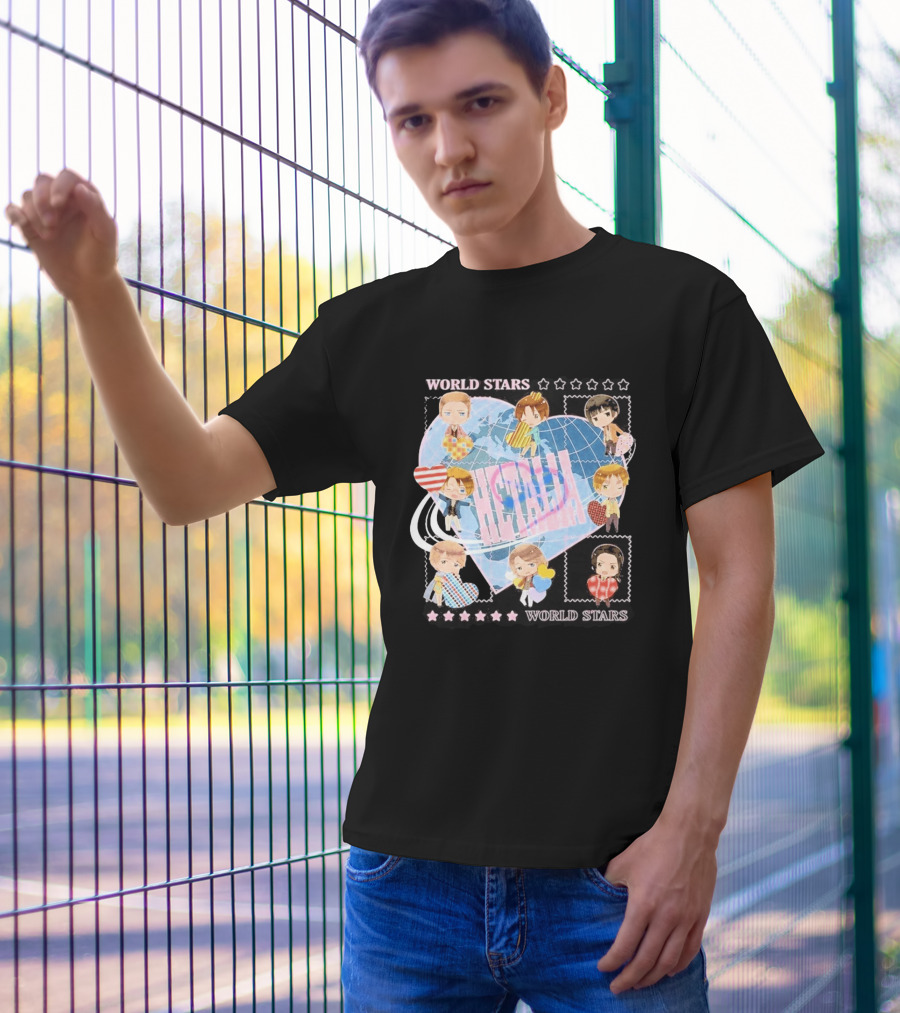 Hot Topic Hetalia Chibi World Stars Characters With Hearts T-Shirt