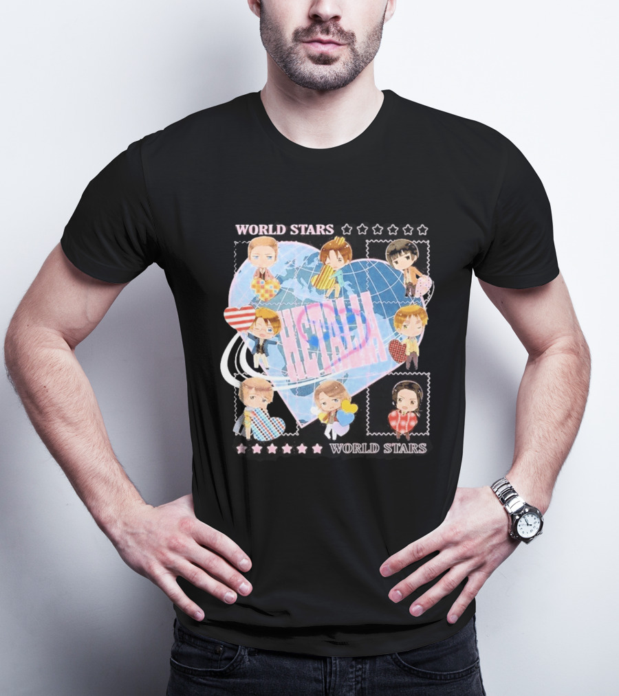 Hot Topic Hetalia Chibi World Stars Characters With Hearts T-Shirt