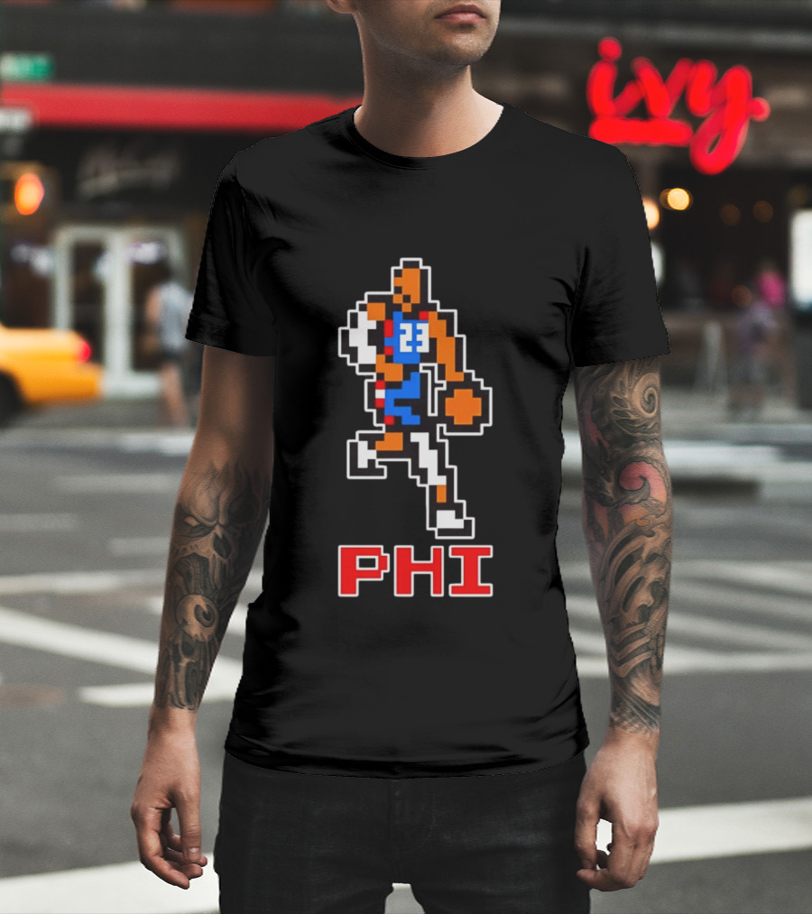 Philadelphia 76ers Phi 8 Bit Pixel Basketball Player 23 Dribbling T-Shirt