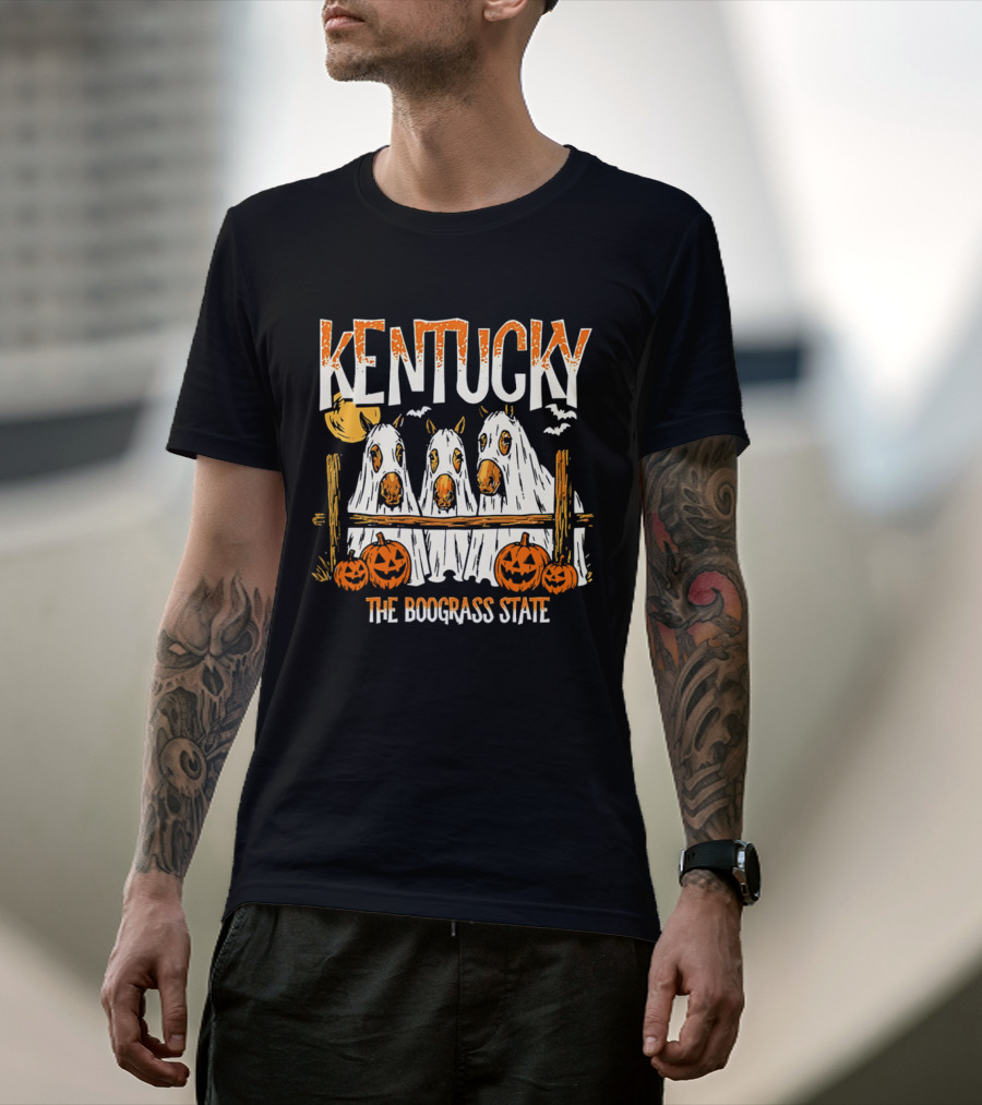 Kentucky Halloween Ghost Horses Pumpkin Boograss State T-Shirt