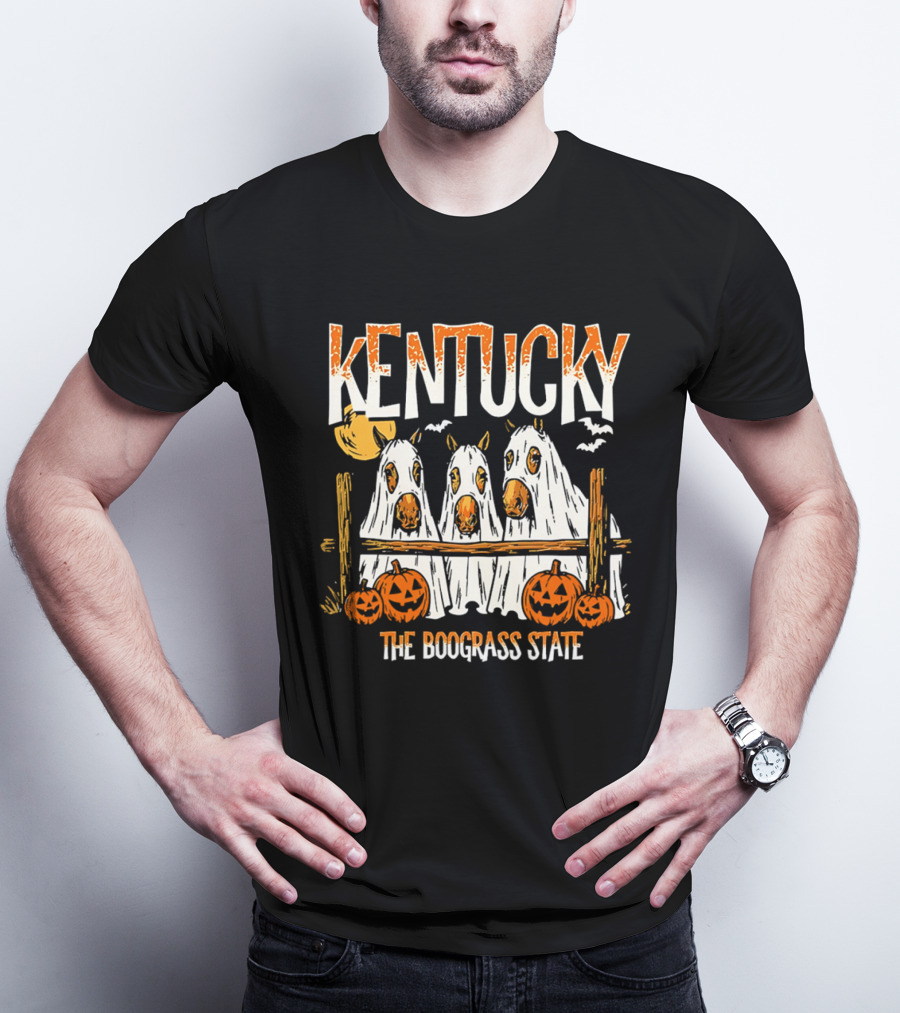 Kentucky Halloween Ghost Horses Pumpkin Boograss State T-Shirt