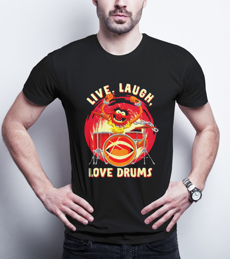Live Laugh Love Drums Muppet Animal Playing Musical Instrument Red T-Shirt