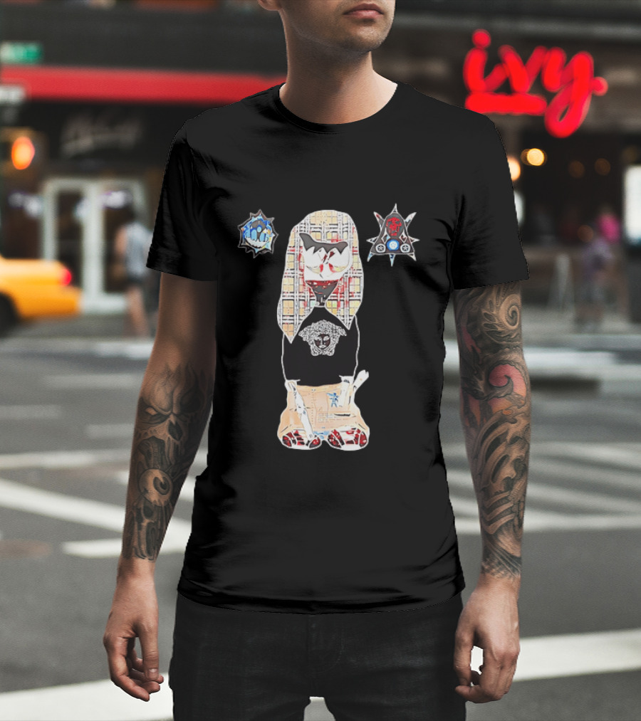 Medusa Head Cotton Streetwear With Plaid Pattern And Abstract T-Shirt