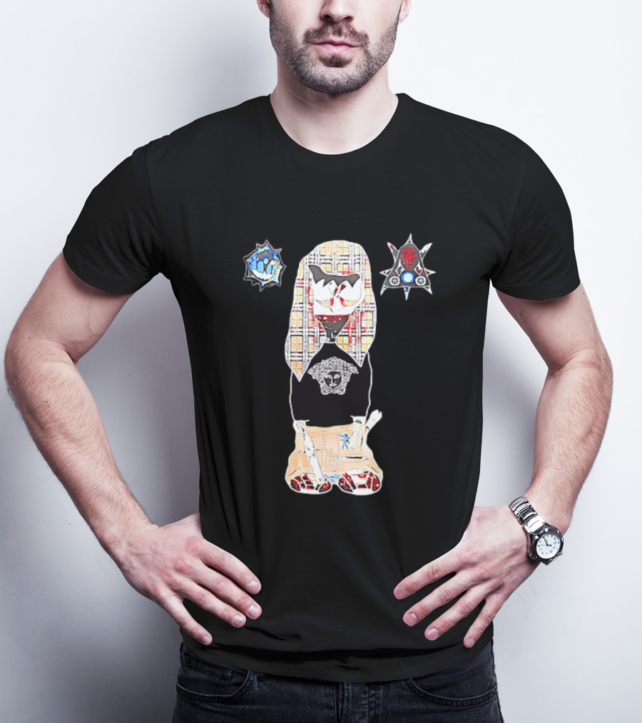 Medusa Head Cotton Streetwear With Plaid Pattern And Abstract T-Shirt