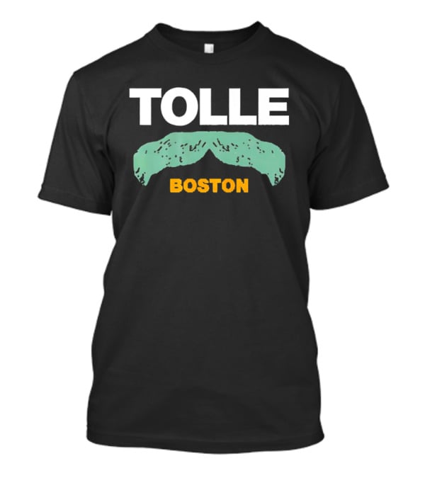 Tolle Boston White And Yellow Distressed Green Mustache T-Shirt