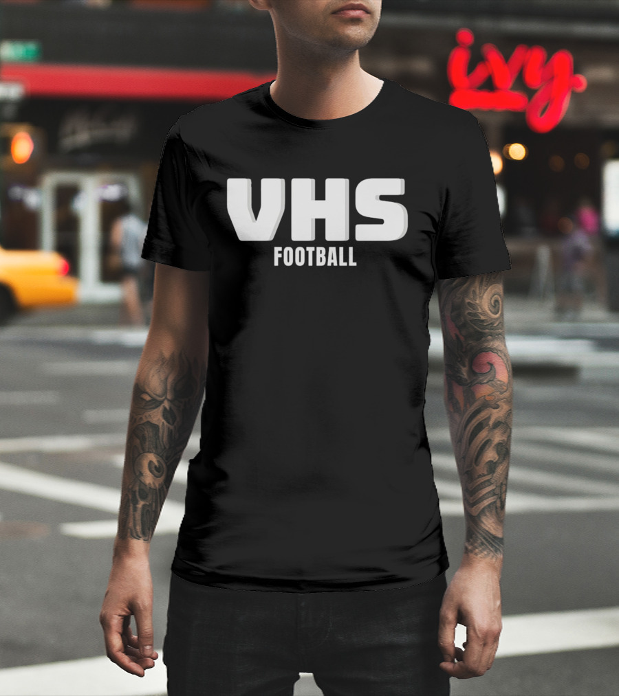 VHS Football Light Grey Textured Block Drop Shadow T-Shirt