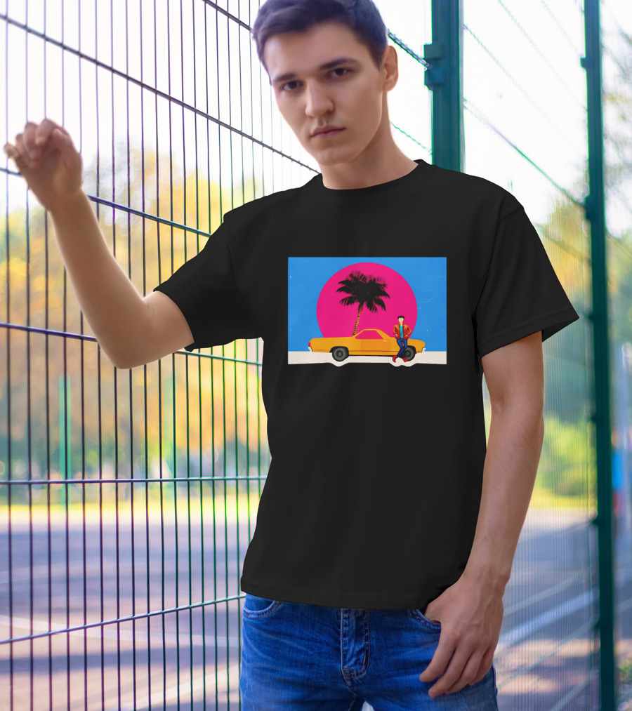 Yellow Car Palm Tree Retro Sunset Aesthetic T-Shirt