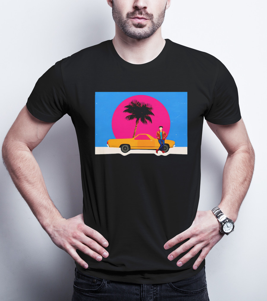 Yellow Car Palm Tree Retro Sunset Aesthetic T-Shirt