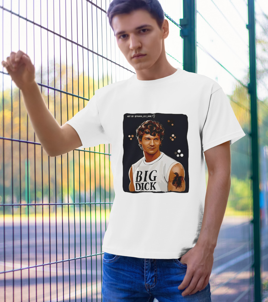 Tanya Lily Jane Big Dick Art Featuring Curly Haired Man T-Shirt