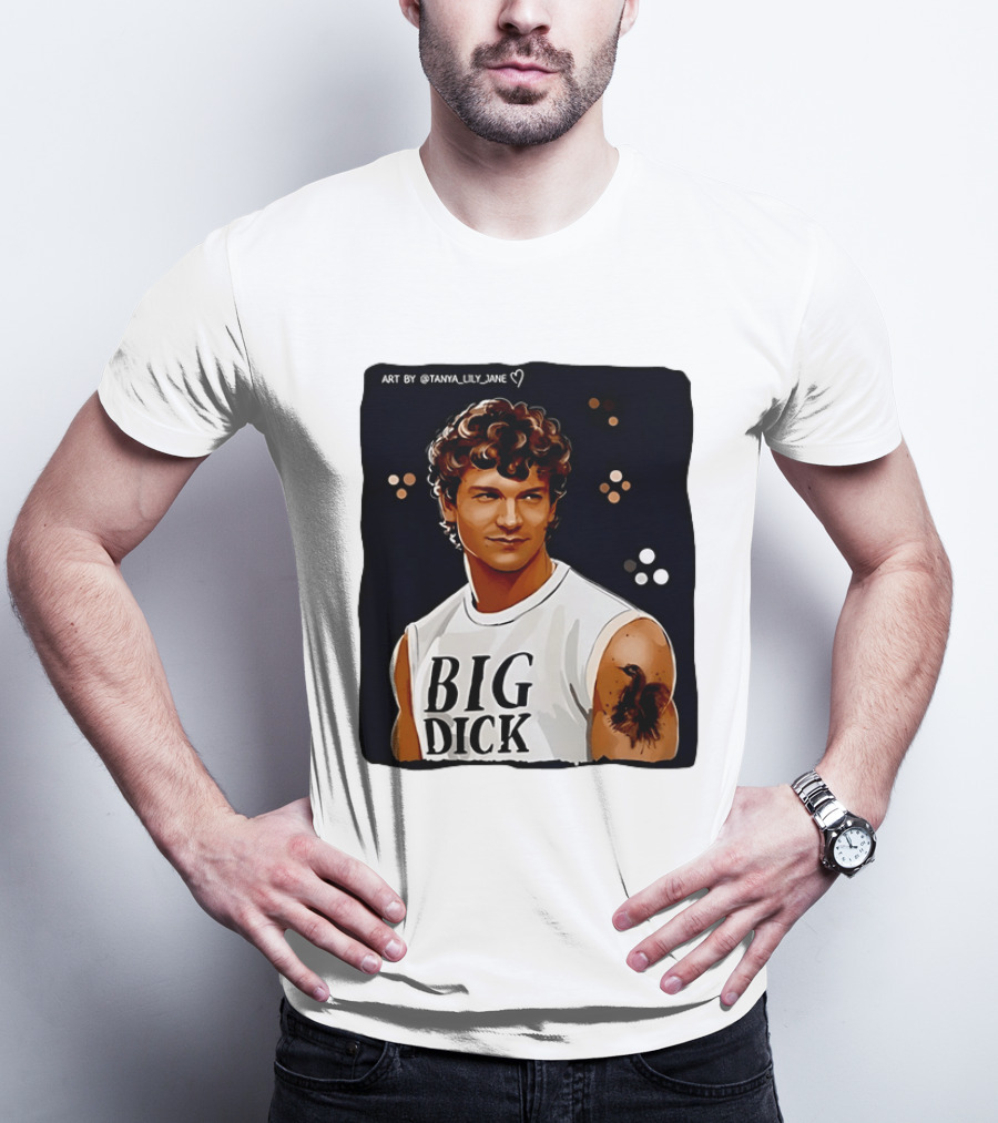 Tanya Lily Jane Big Dick Art Featuring Curly Haired Man T-Shirt