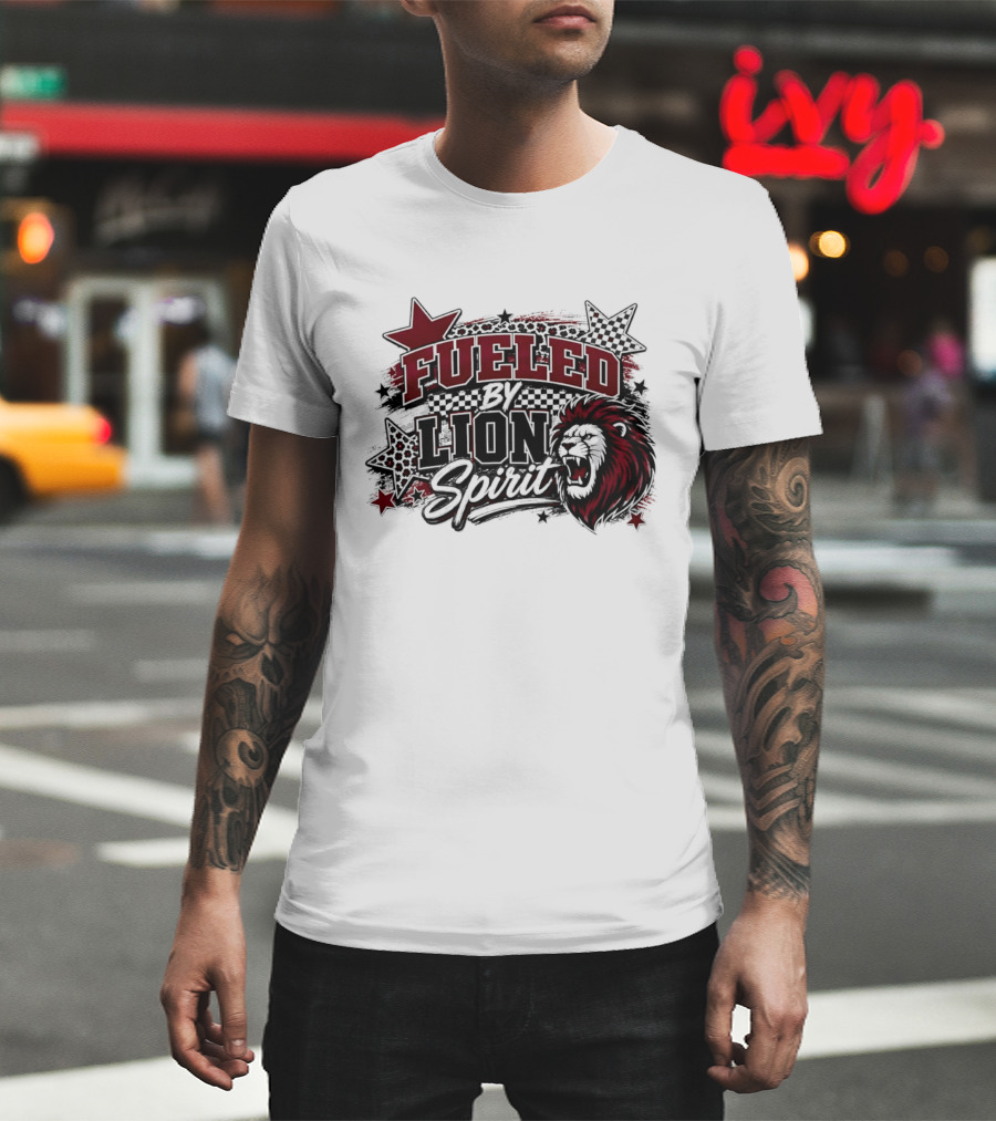 Fueled By Lion Spirit Roaring Head Leopard Patterned Stars Dynamic Energy T-Shirt