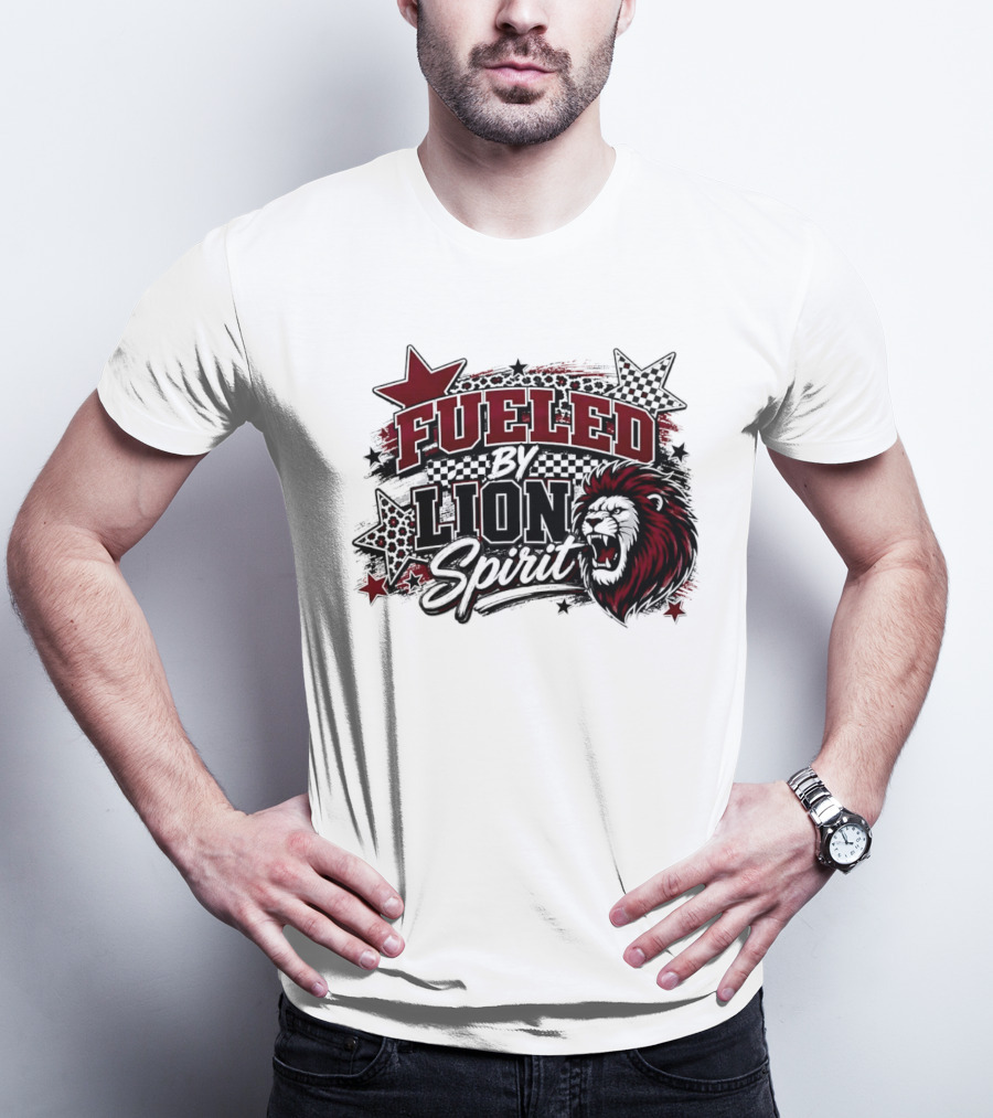 Fueled By Lion Spirit Roaring Head Leopard Patterned Stars Dynamic Energy T-Shirt