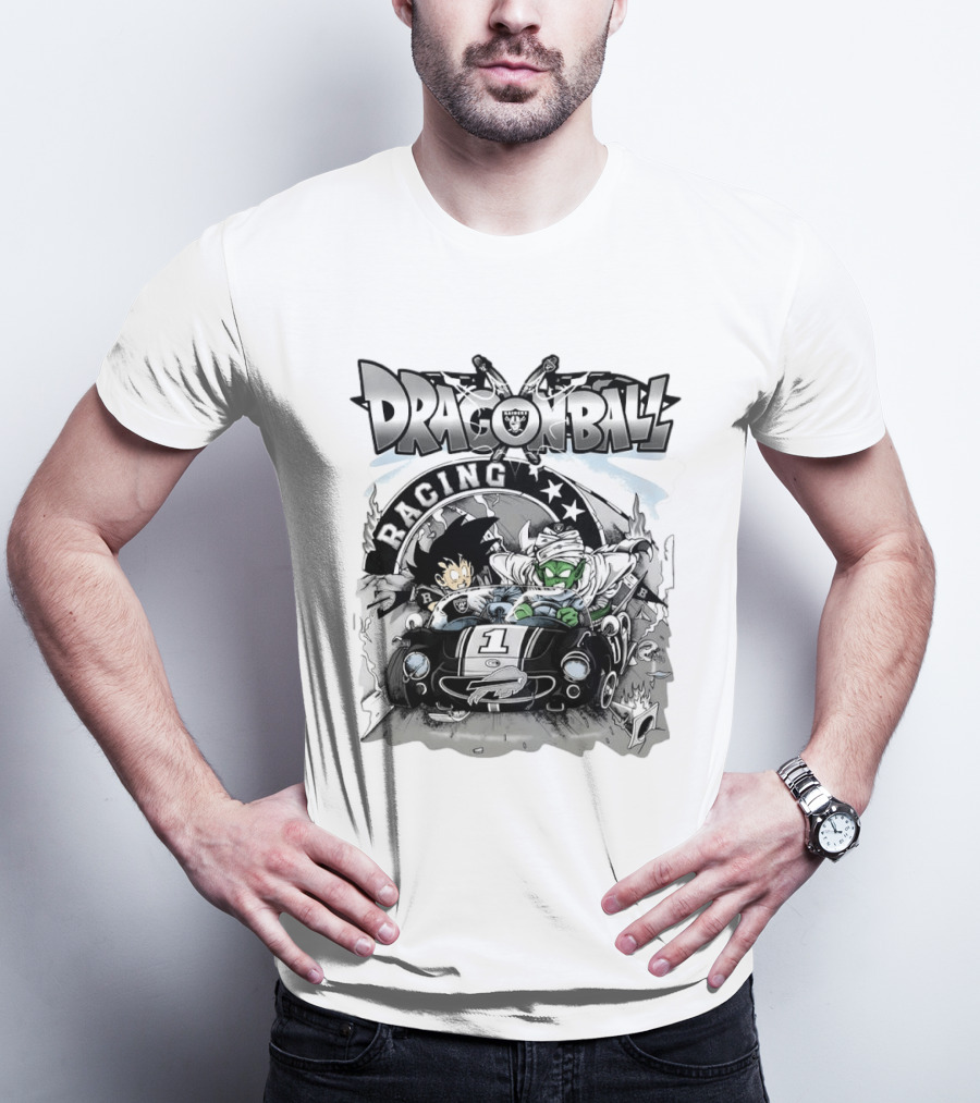 Las Vegas Raiders Dragon Ball Racing Goku Piccolo Driving Black Car Cartoon Raiders NFL T-Shirt