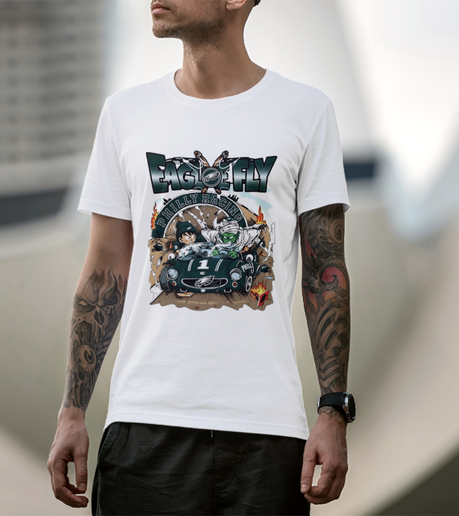 Eagle Fly Philly Racing Philadelphia Eagles Anime Characters Driving Race Car T-Shirt