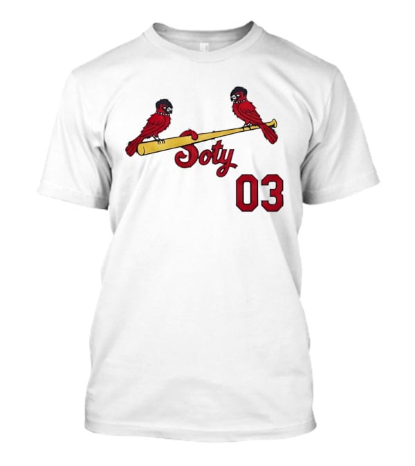 Soty 03 St Louis Cardinals Cartoon Emo Birds On Baseball Bat T-Shirt