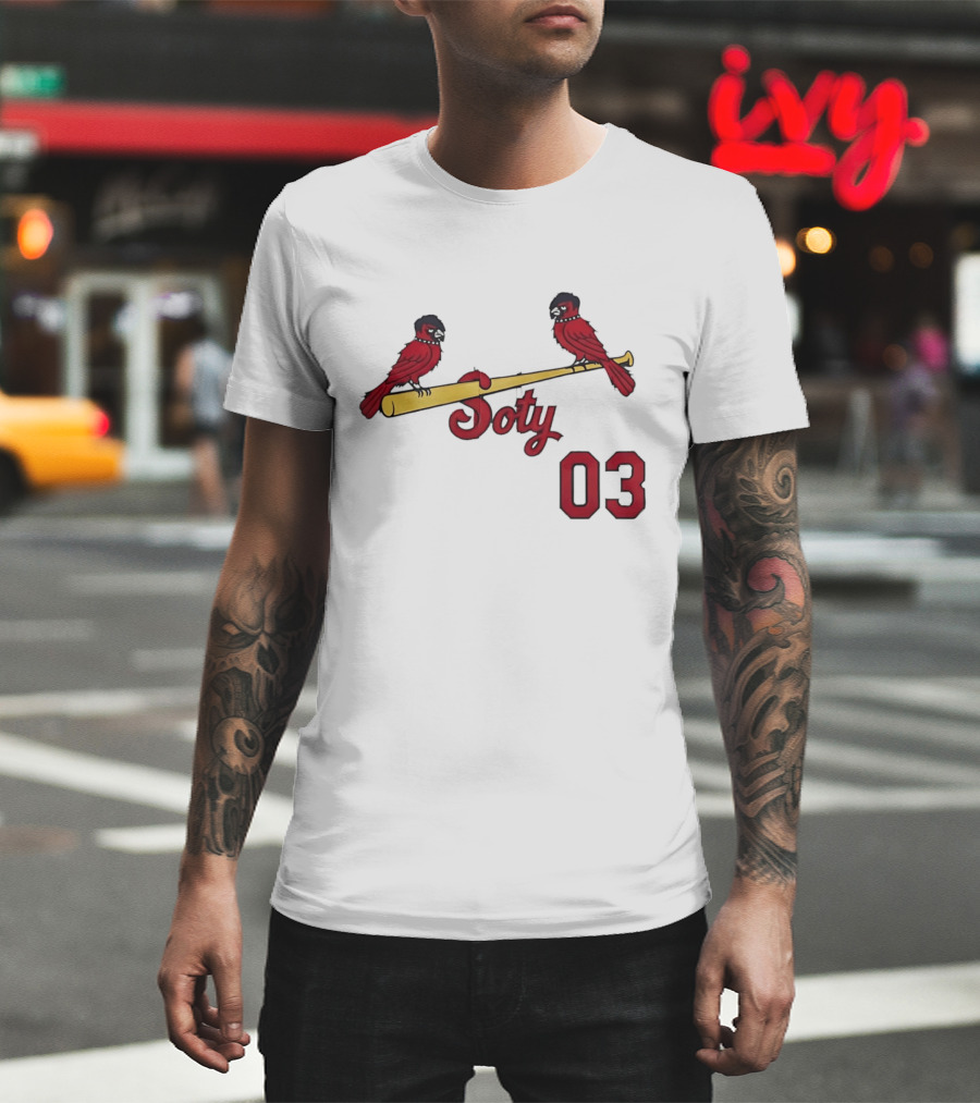 Soty 03 St Louis Cardinals Cartoon Emo Birds On Baseball Bat T-Shirt
