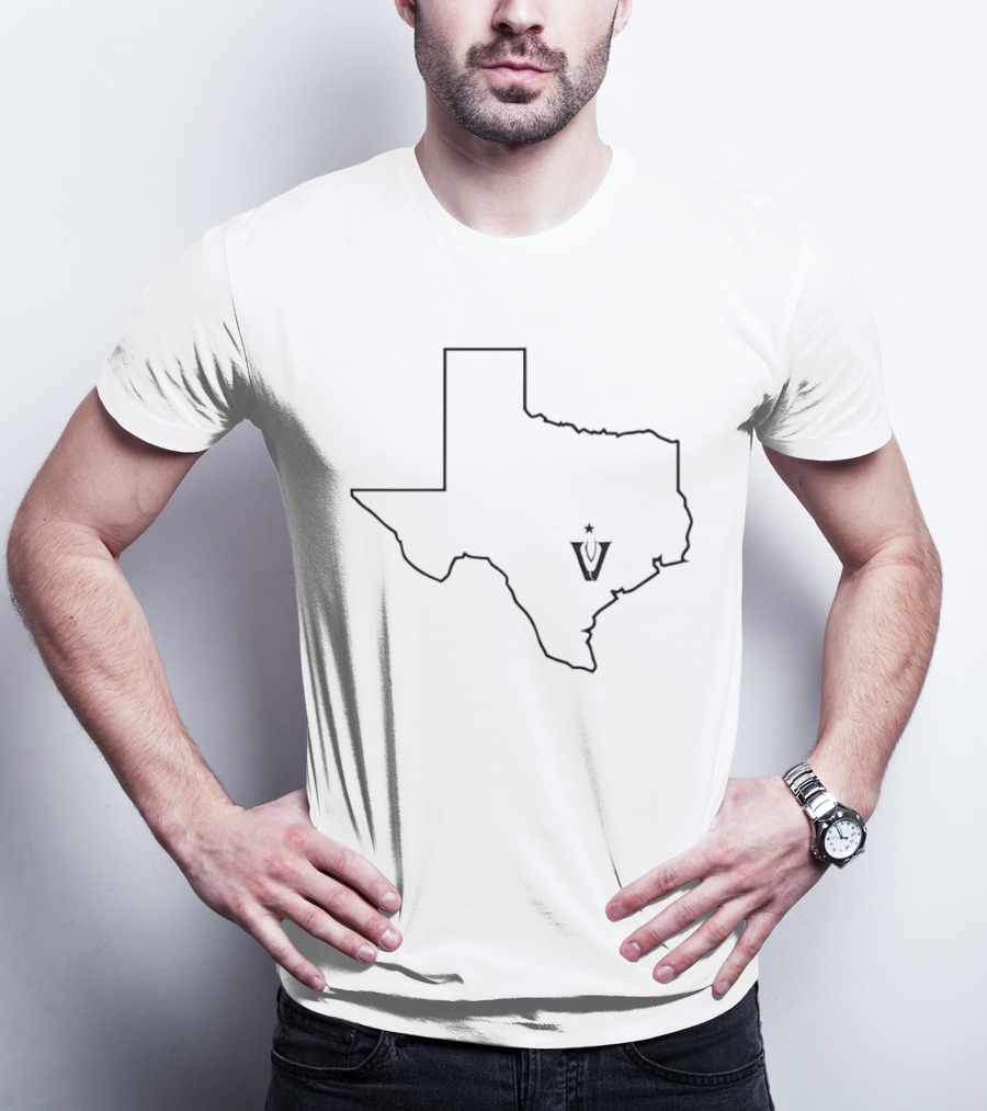 State Of Texas Map Black Line Star V T-Shirt