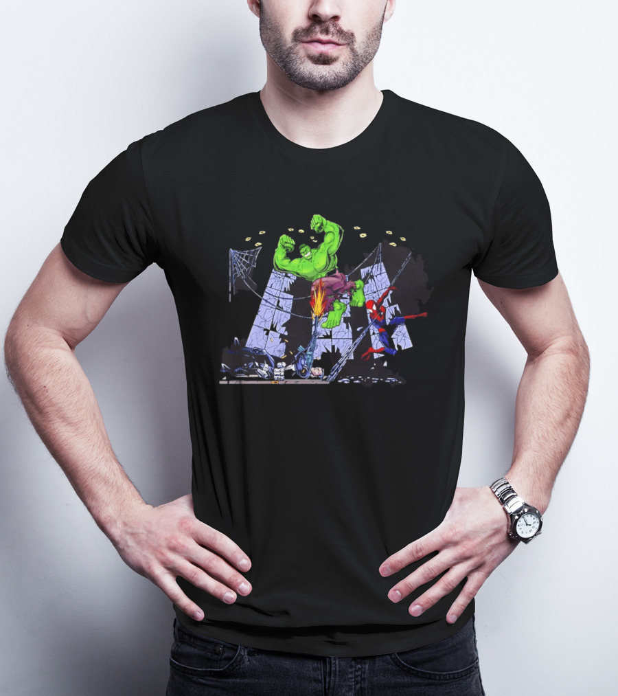 Battle Royale Hulk Vs Spider Man And Punisher Epic Showdown T-Shirt