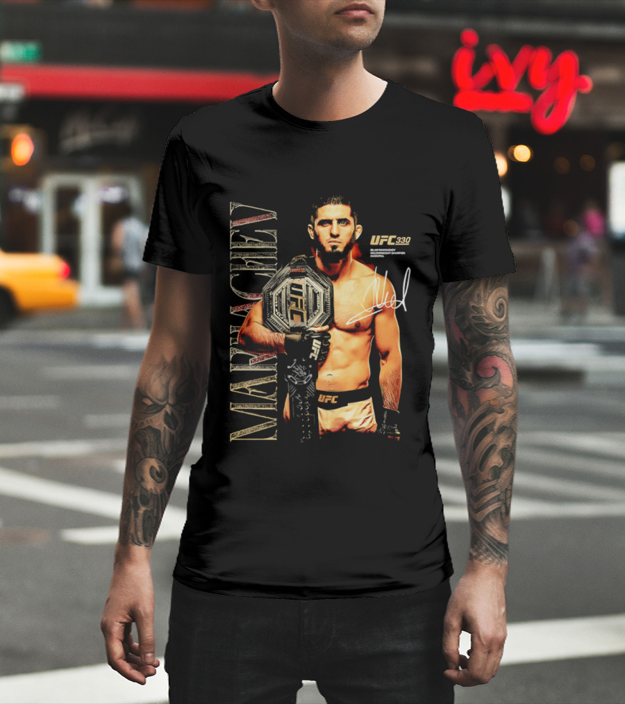 Islam Makhachev UFC Champion Signature Autograph Belt T-Shirt