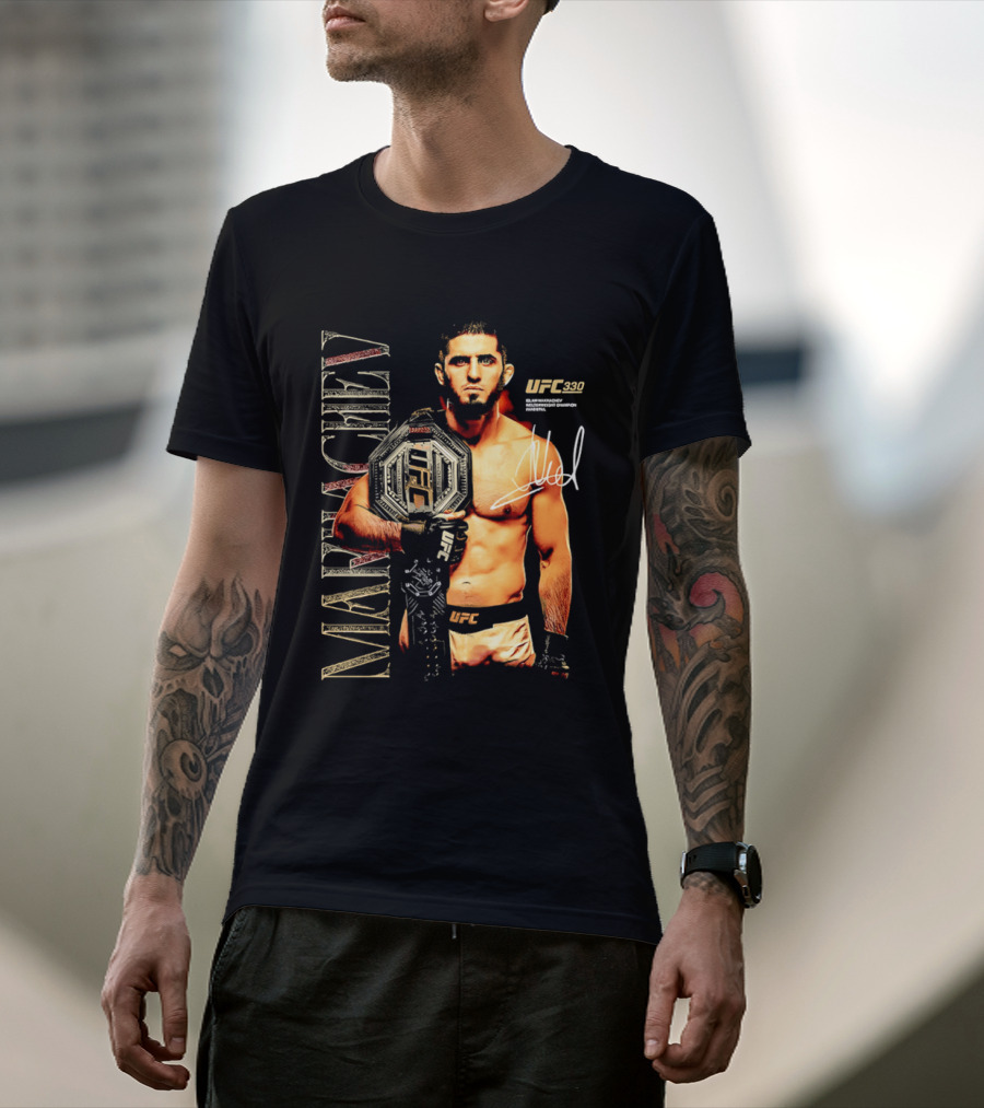 Islam Makhachev UFC Champion Signature Autograph Belt T-Shirt