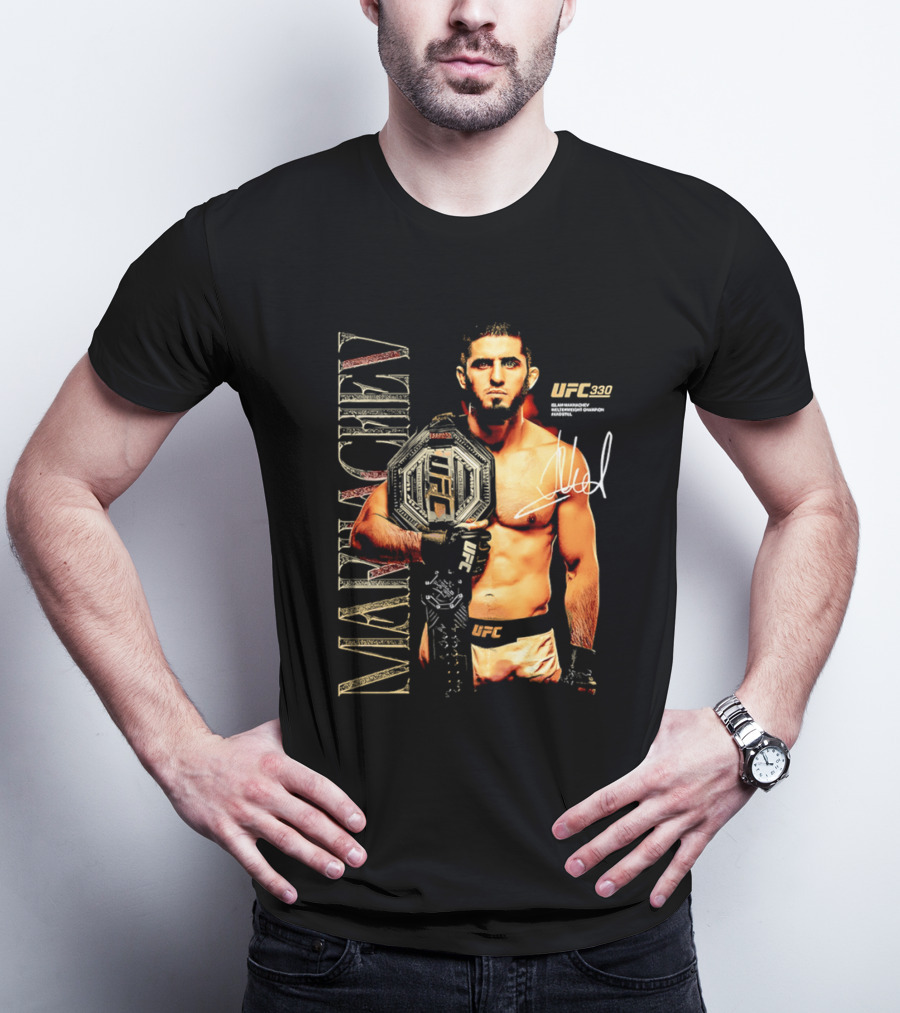 Islam Makhachev UFC Champion Signature Autograph Belt T-Shirt