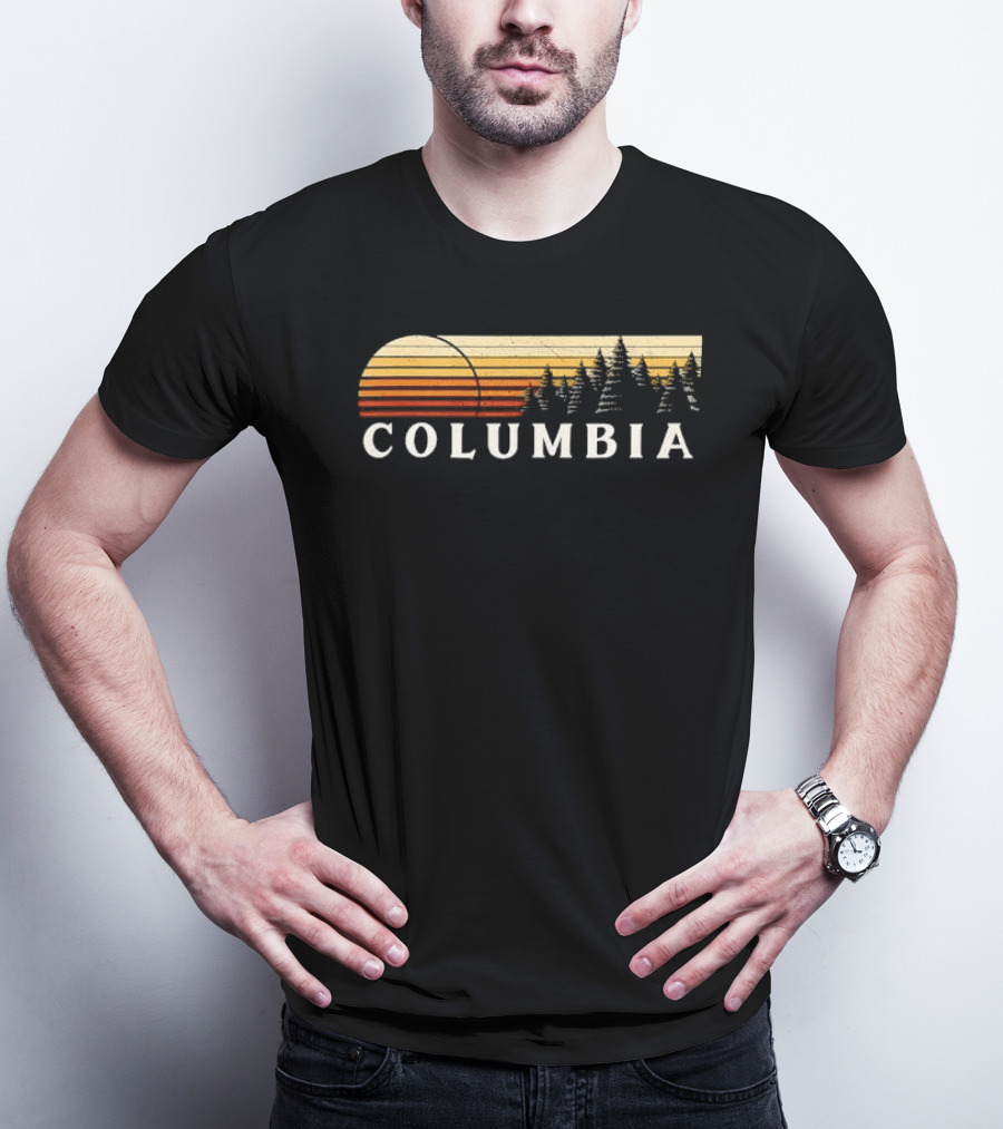 Columbia Sunset Pine Trees Forest Distressed T-Shirt