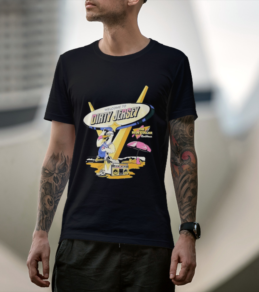 Philadelphia 76ers Welcome To Dirty Jersey Blue Collar Caribbean Cartoon Seagull Beach Boombox T-Shirt