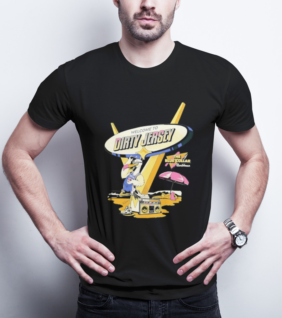 Philadelphia 76ers Welcome To Dirty Jersey Blue Collar Caribbean Cartoon Seagull Beach Boombox T-Shirt