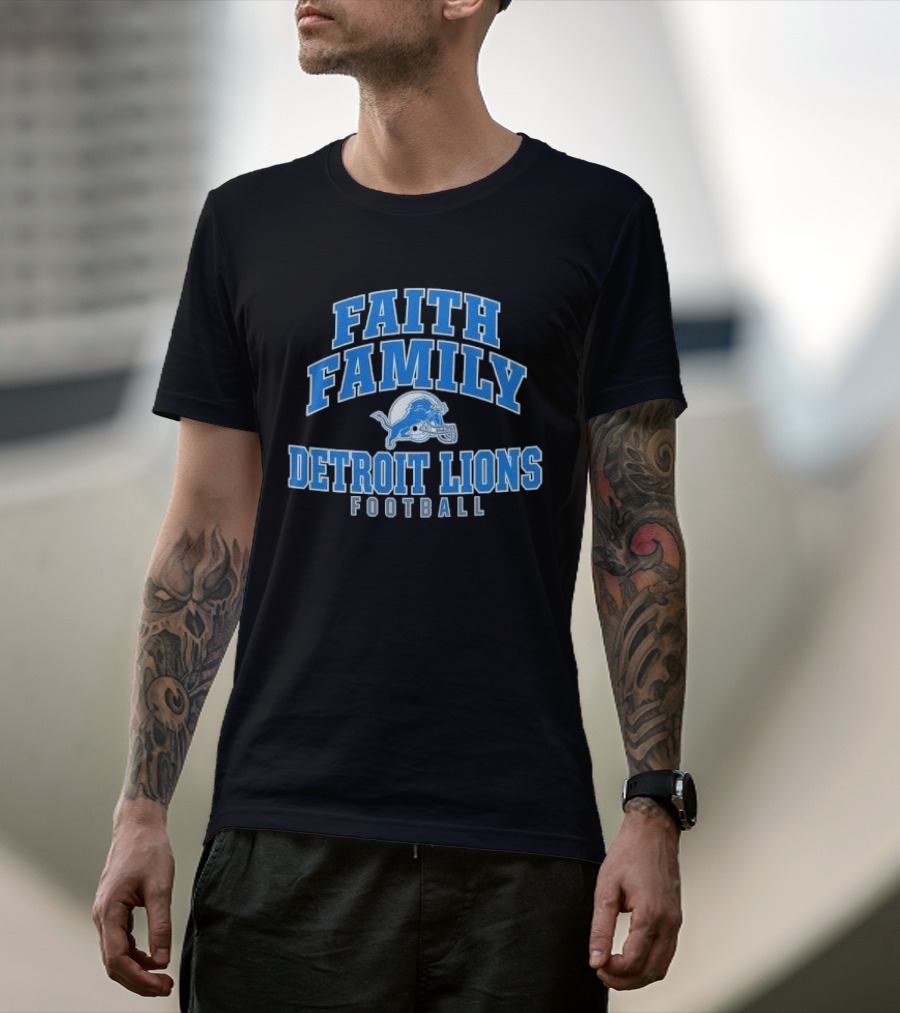 Faith Family Detroit Lions Football Helmet Silver Arc T-Shirt