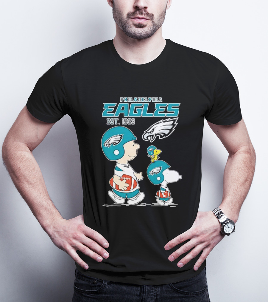 Philadelphia Eagles Est 1933 Cartoon Boy Dog Helmets Footballs T-Shirt