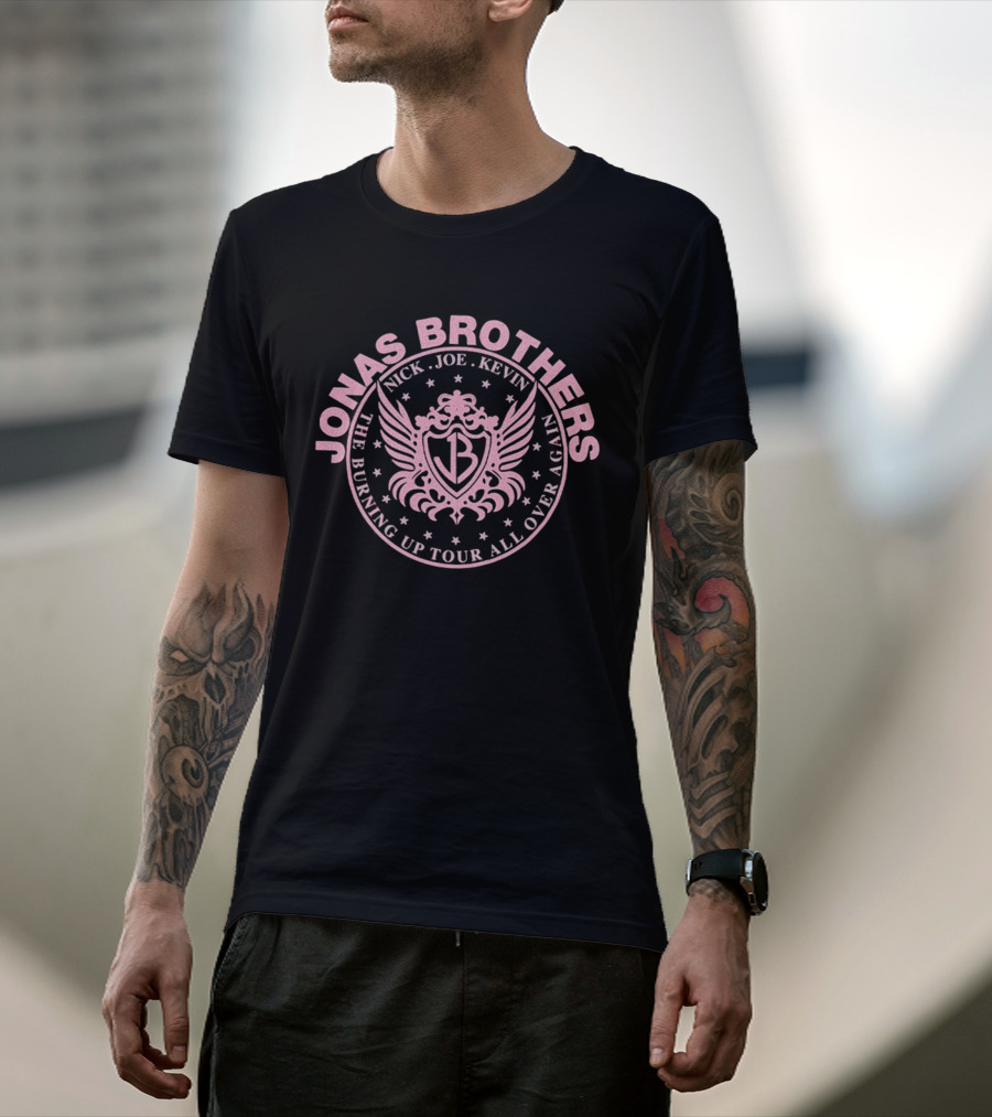 Jonas Brothers Nick Joe Kevin Burning Up Tour Crest Jb Wings T-Shirt