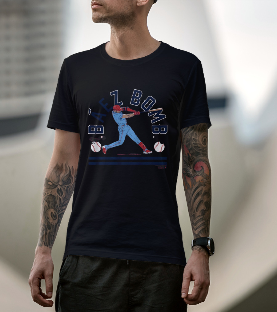 Báez Bomb Baseball Action With Home Run Swing T-Shirt