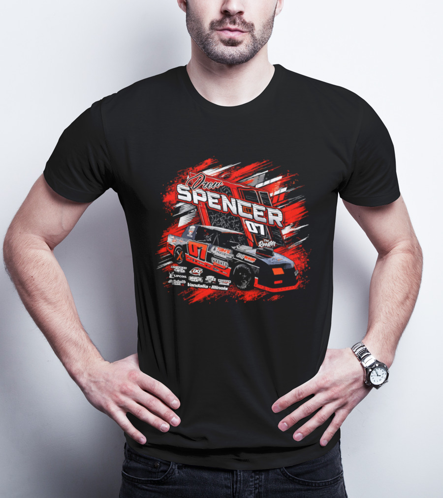 Drew Spencer 07 The Rooster Tom's Taxidermy Vandalia Illinois Racing Car T-Shirt