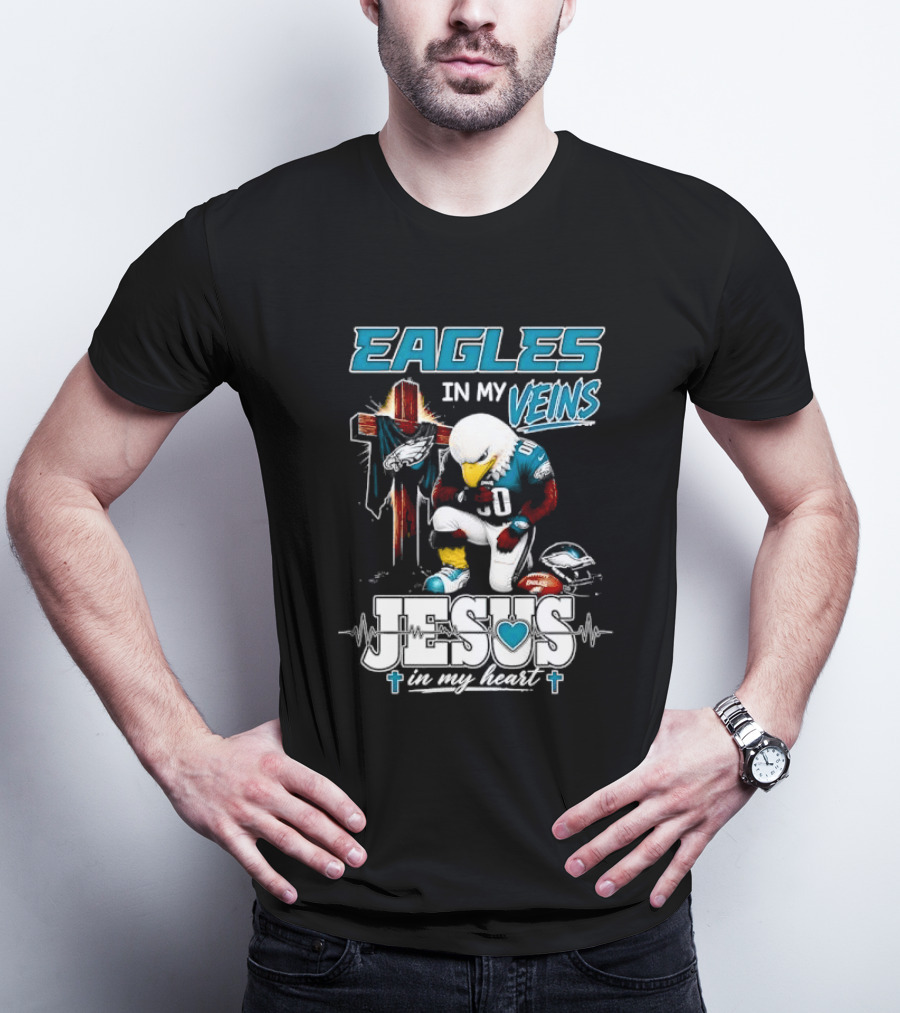 Eagles In My Veins Jesus In My Heart Kneeling Cross Football Helmet T-Shirt