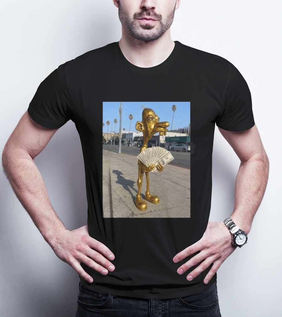 Rich Neegy Golden Cartoon Character Holding Cash On Street T-Shirt