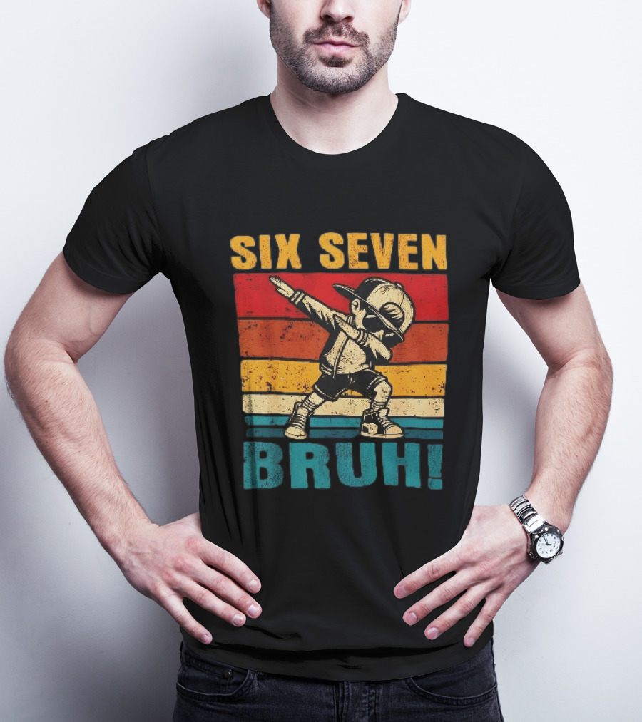 Six Seven Bruh Dabbing Vintage Stripes Kid Dance Cap T-Shirt