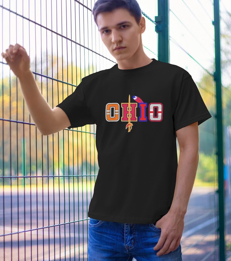 Ohio Cleveland Sports Letter Block Sword Feather T-Shirt