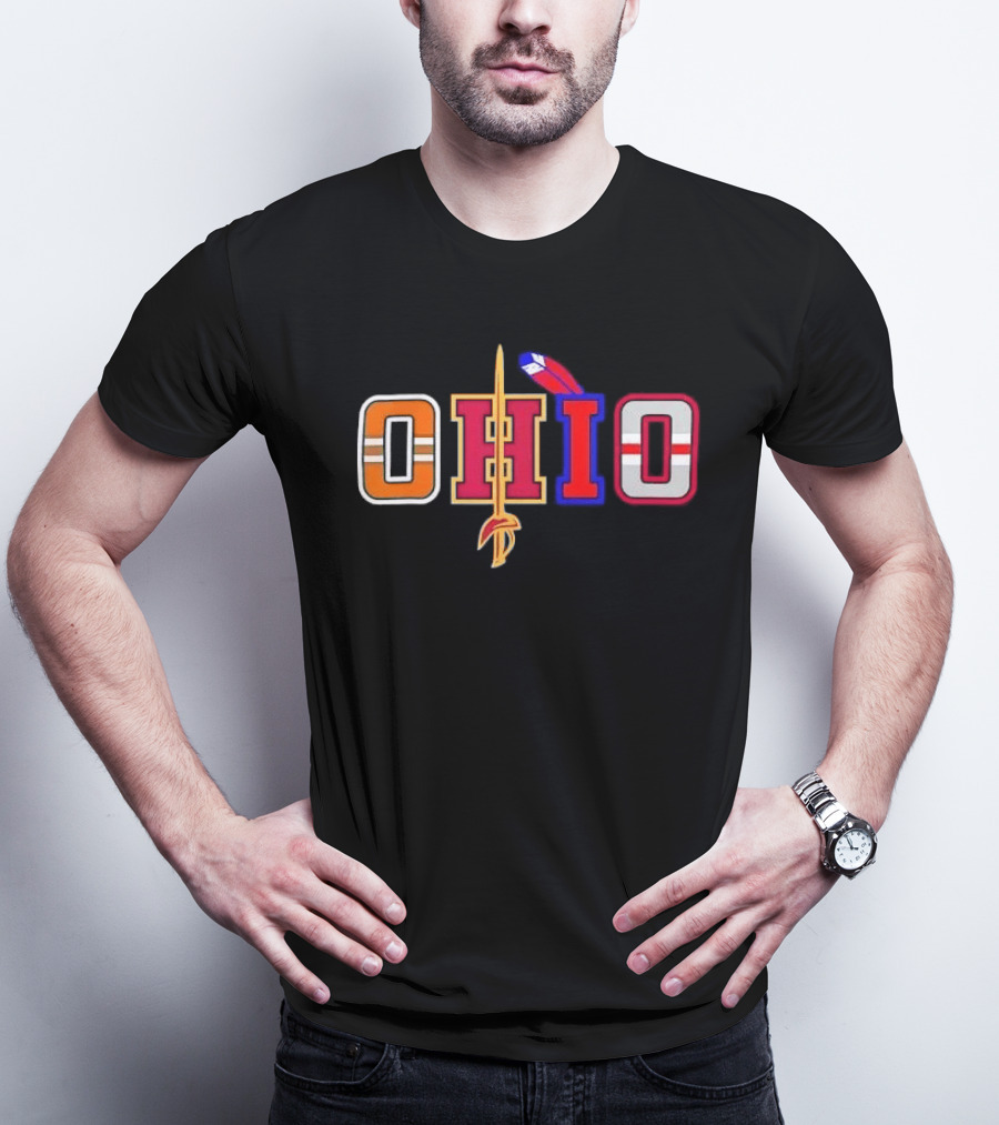 Ohio Cleveland Sports Letter Block Sword Feather T-Shirt