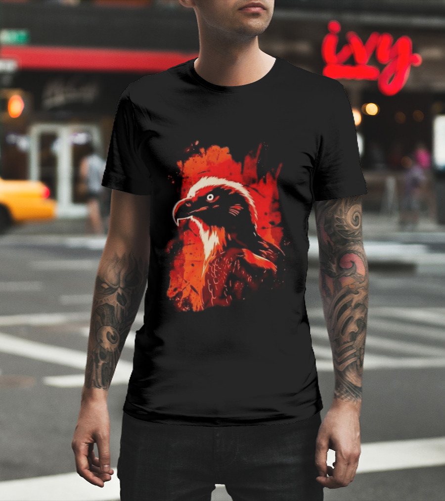 Stylized Bearded Vulture Head Fiery Orange Watercolor Art Bird Wildlife T-Shirt