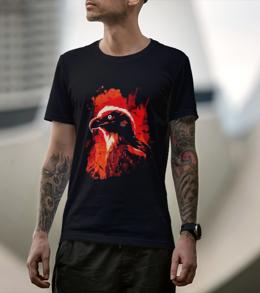 Stylized Bearded Vulture Head Fiery Orange Watercolor Art Bird Wildlife T-Shirt