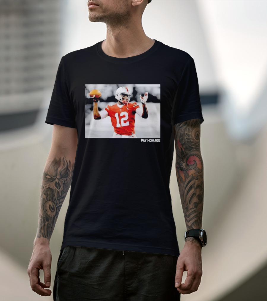 Ohio State Buckeyes Quarterback Number 12 Throwing Football Selective Color Pay Homage T-Shirt