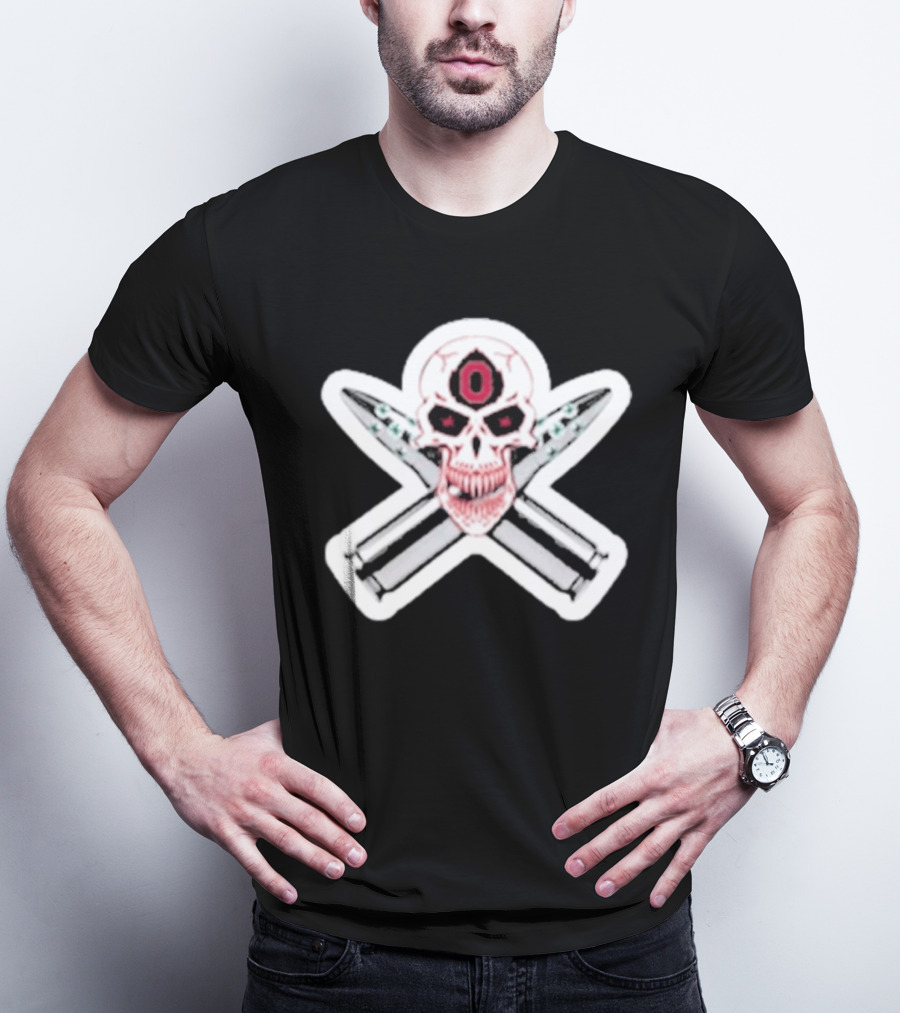 Ohio State Buckeyes Skull With Crossed Silver Bullets T-Shirt