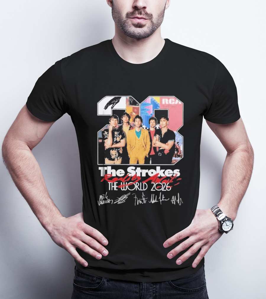 The Strokes Reality Awaits 2026 Tour RCA Vintage Band Signatures T-Shirt