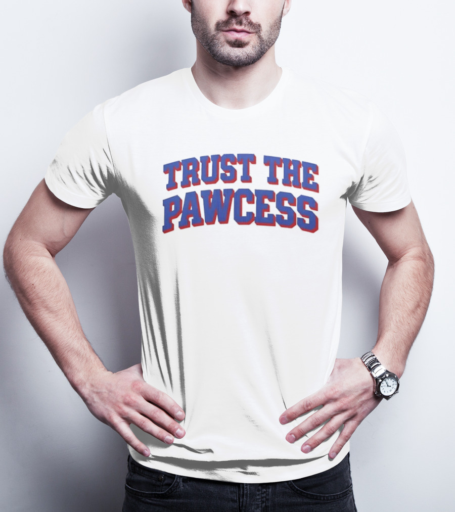 Trust The Pawcess Blue Red Arched 3D Wood Grain T-Shirt