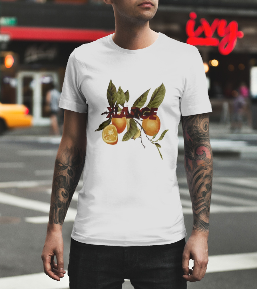 Xlarge Watercolor Oranges Citrus Branch Leaves Slice T-Shirt